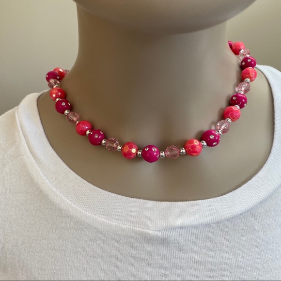 Vintage | Jewelry | Vintage Pink Diamond Ball Bead Stretch Necklace ...
